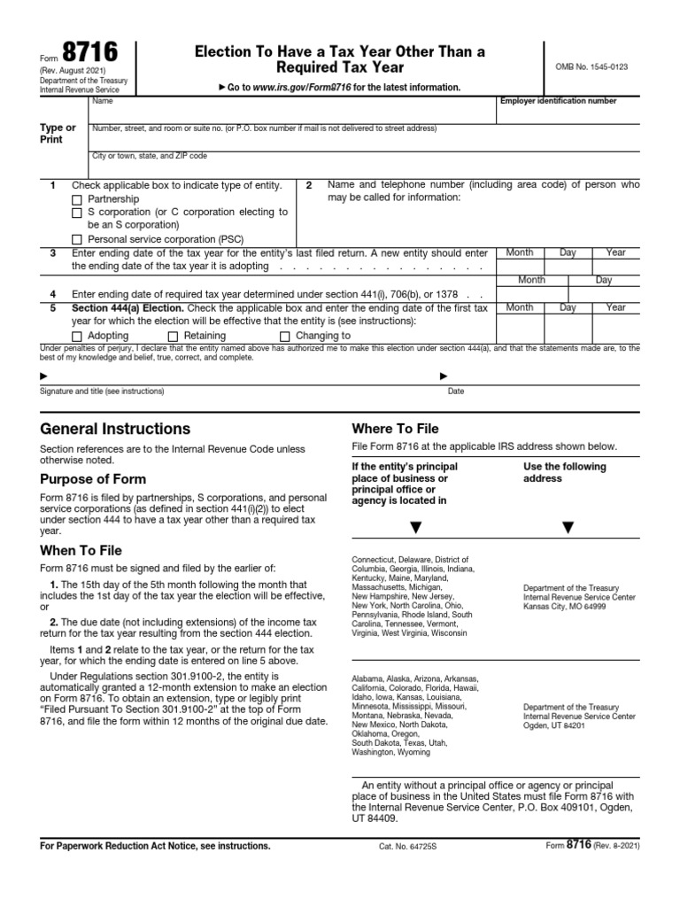 IRS Form 8716: Tax Year Election Guide | PDF | Irs Tax Forms | S ...