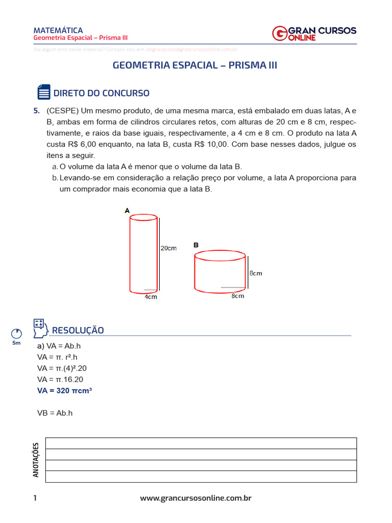 Geometria Espacial - Prisma e Cilindro | PDF | Geometria | Geometria ...