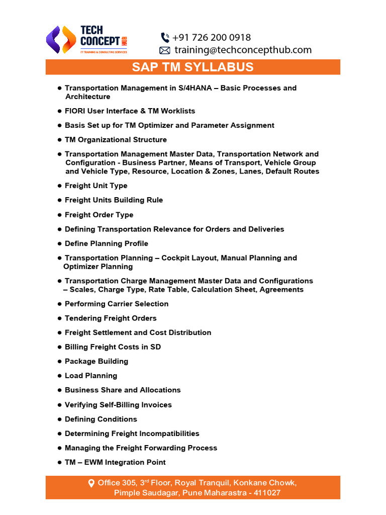 SAP TM Training Syllabus Overview | PDF