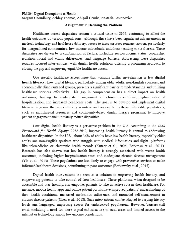 PM804 Project Assignment 1: Defining The Problem | PDF | Health Care | Social Programs