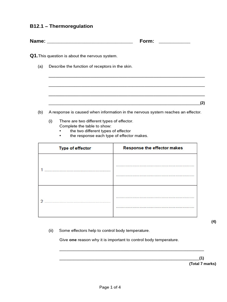 B12.1 Student Exam Qs Thermo Reg | PDF | Thermoregulation | Continuum ...