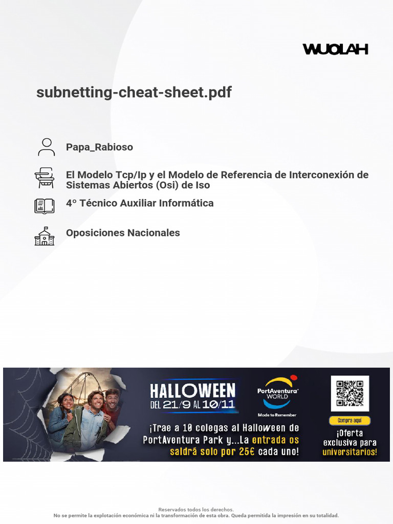 Wuolah Free Subnetting Cheat Sheet Pdf Telecomunicaciones Informática 