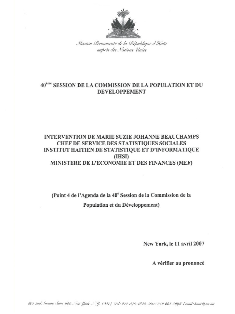 Undesa PD 2007 Country Statement Haiti | PDF