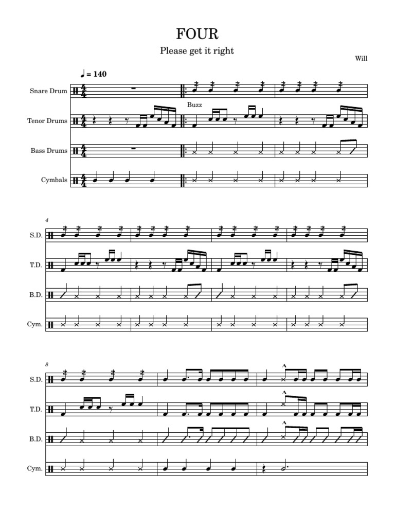Four Drumline Cadence | PDF | Percussion Instruments | Rhythm And Meter