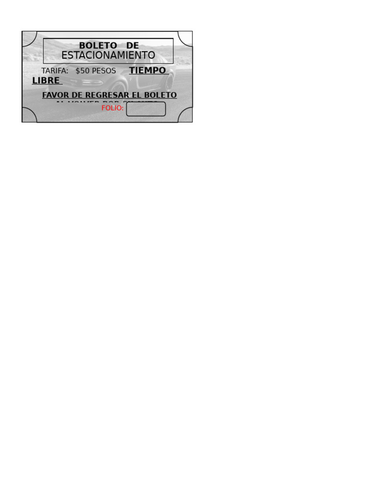 Boleto de Estacionamiento: $50 Pesos | PDF