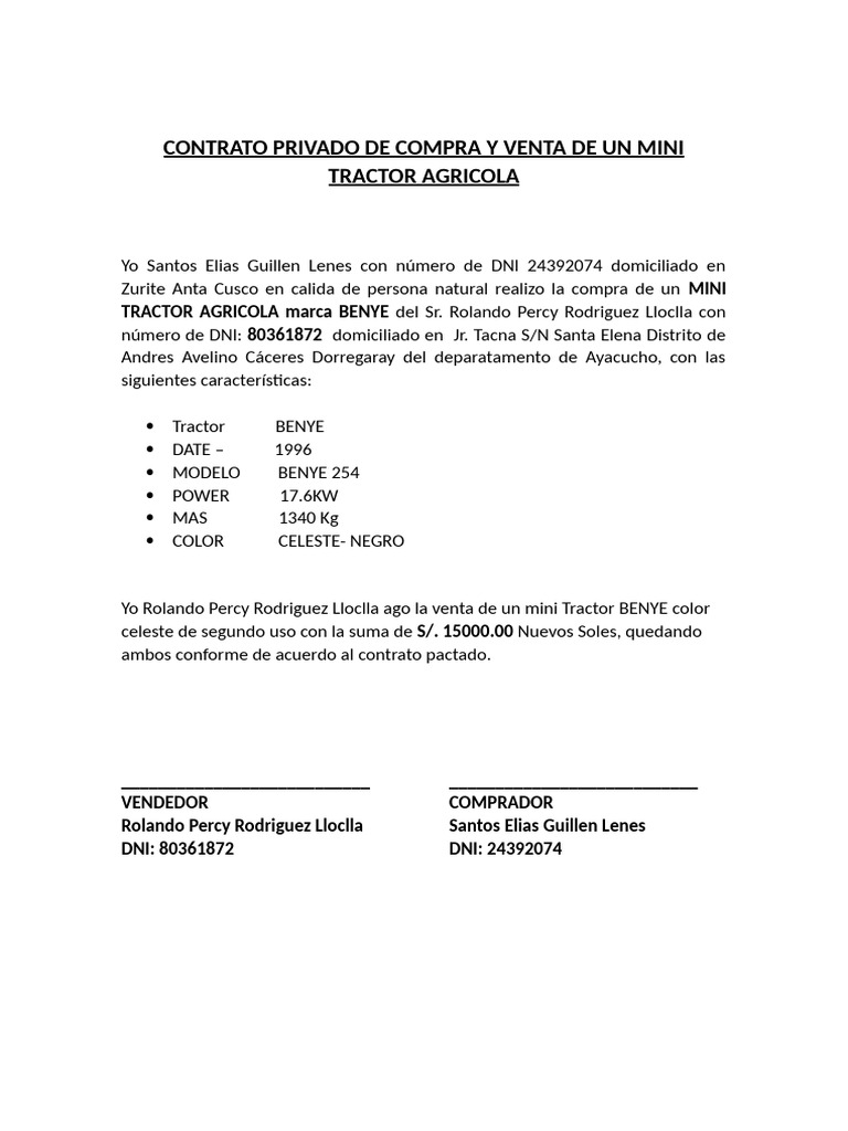 Venta de Mini Tractor BENYE 1996 | PDF