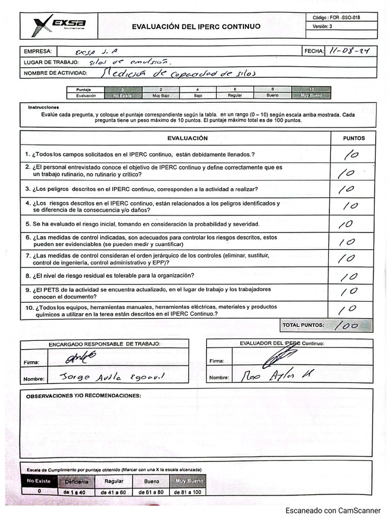 Evaluación IPERC Medición de Silos de Emulsión | PDF