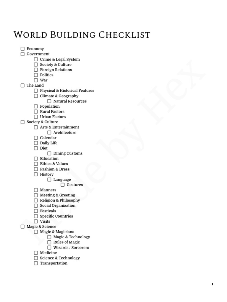 World Building Checklist | PDF | Fashion | Gesture