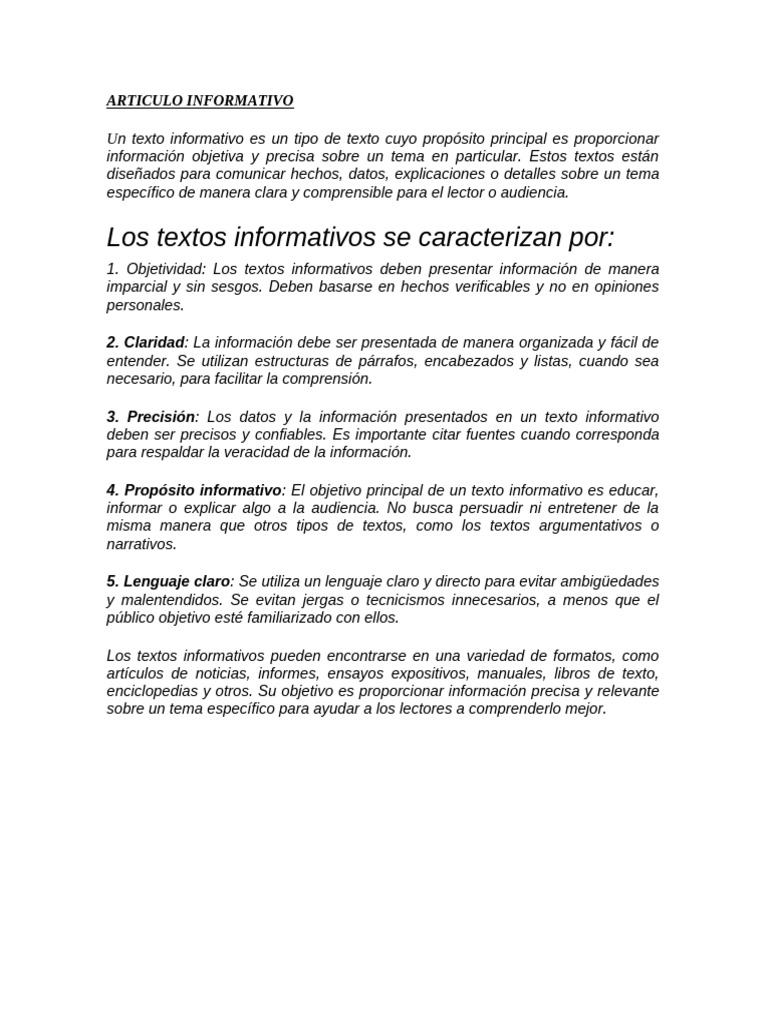 Características de Textos Informativos | PDF