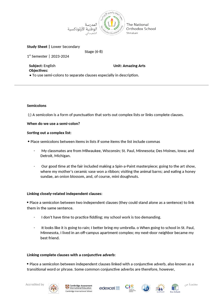 Colons and Semicolons Practice Sheet | PDF | Comma | Language Mechanics