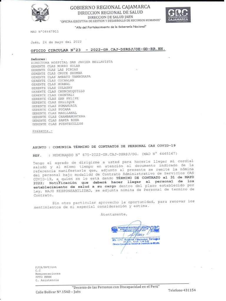 OFICIO CIRCULAR N°023-2022 | PDF