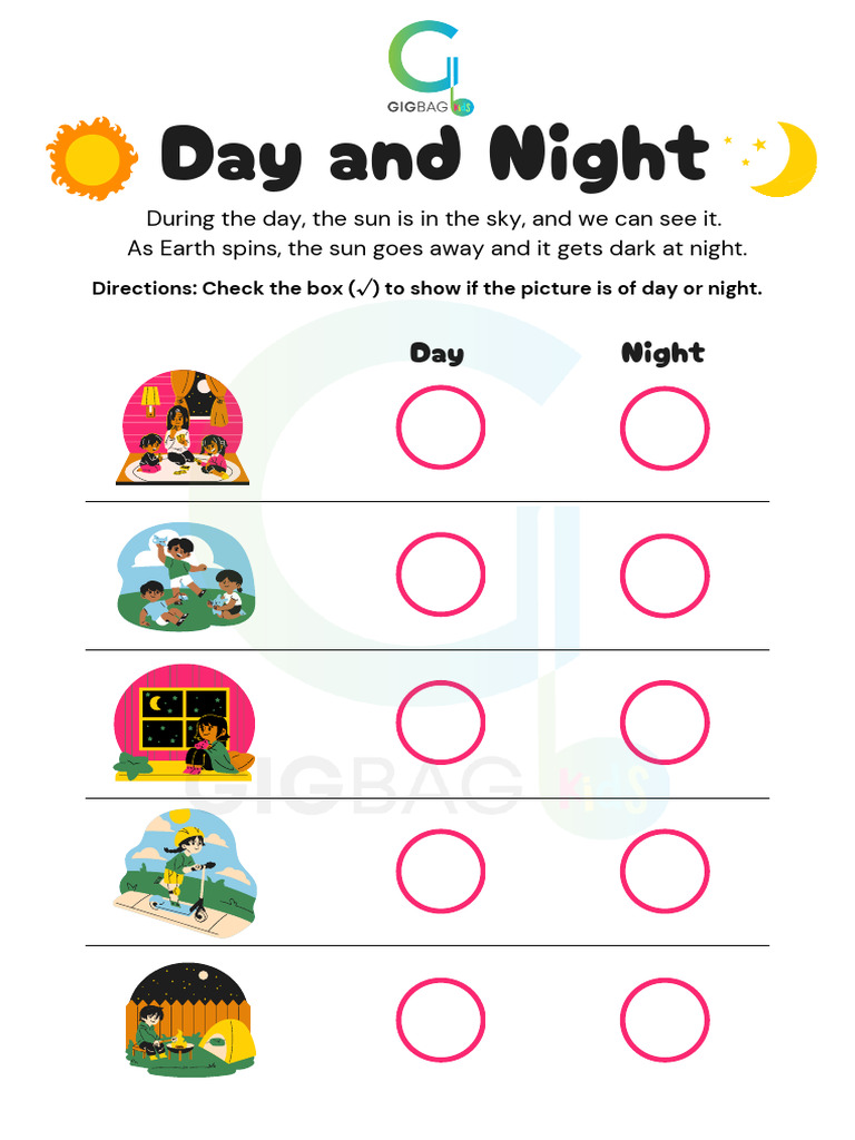 Day and Night Science Worksheet | PDF