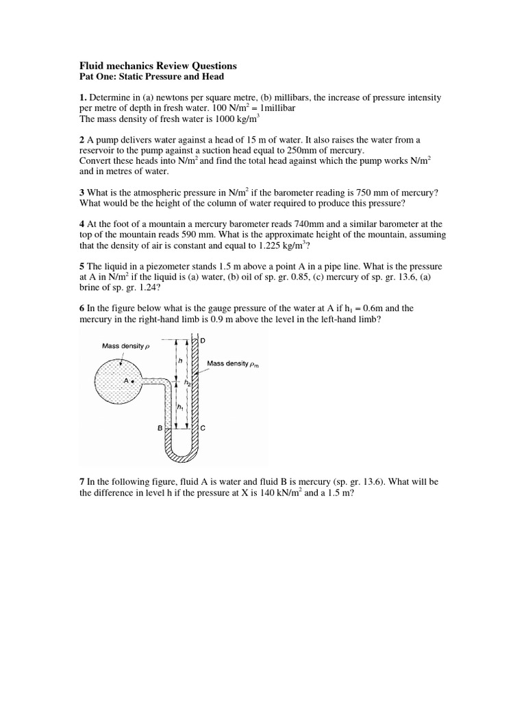 L3 Fluid Mechanics Review Questions | PDF | Pressure | Pressure Measurement