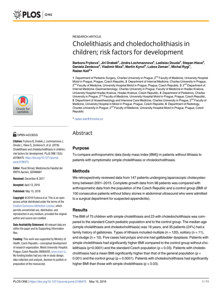 Cholelithiasis and Choledocholithiasis in Children Risk Factors For ...