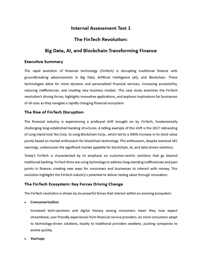 Internal Assessment Test 1 - The FinTech Revolution | PDF | Payments ...
