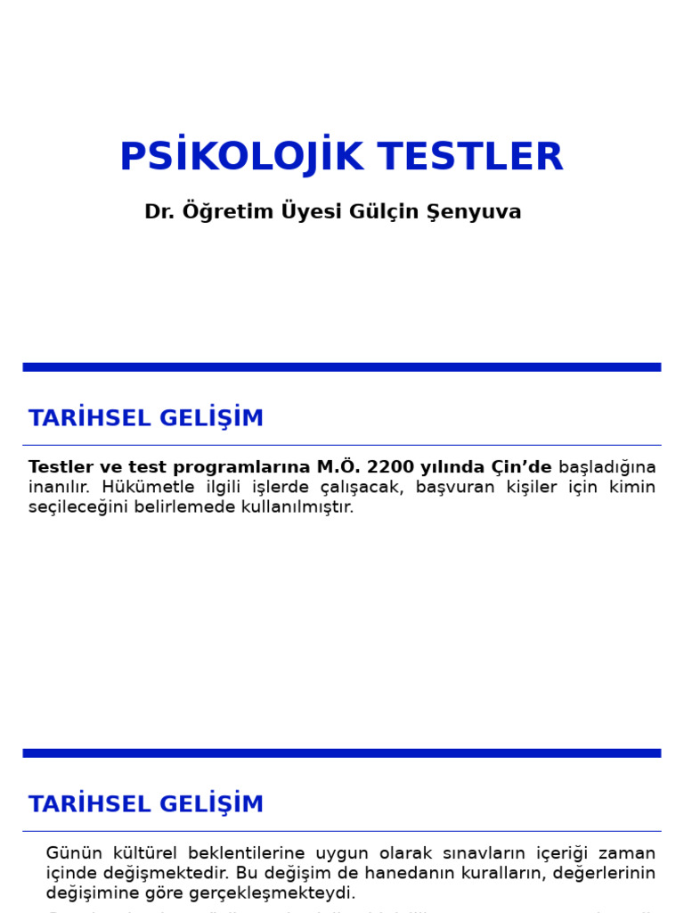 Ders 1 PSİKOLOJİK - TESTLER | PDF