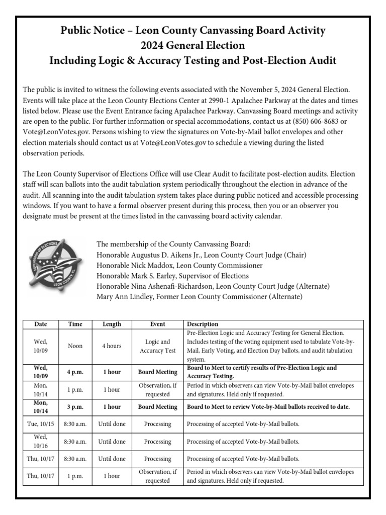 Leon County Election Canvassing Events | PDF | Election Recount ...