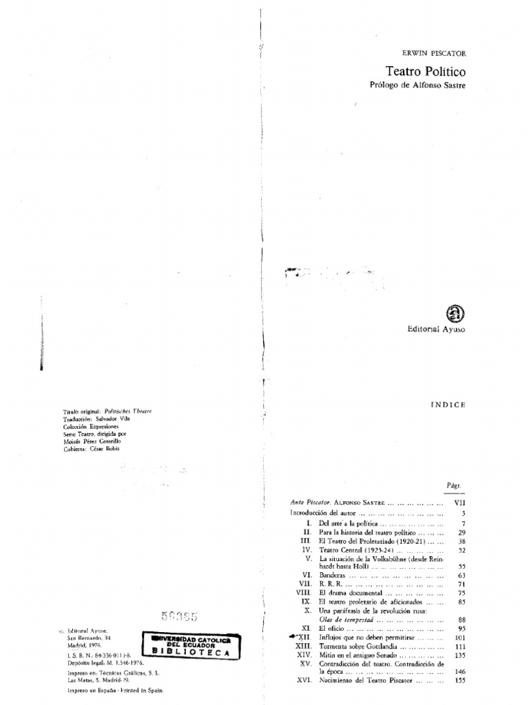 Piscator, Erwin, - para La Historia Del Teatro Politico - y - Nacimiento Del Teatro Piscator ...