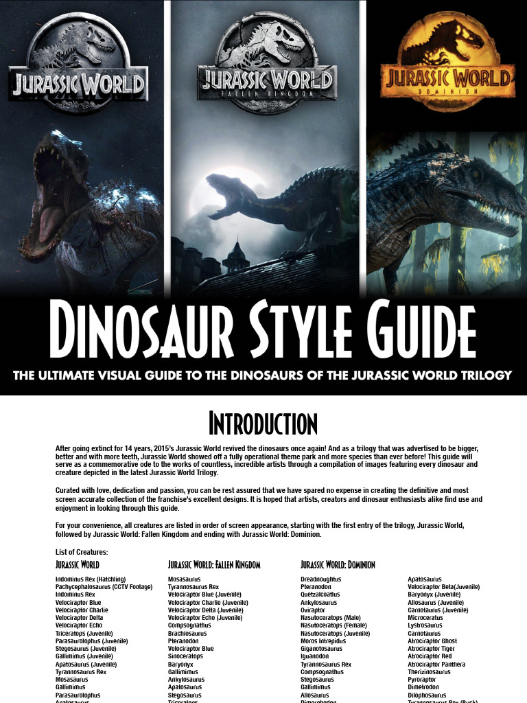 Jurassic World Trilogy Dinosaur Guide | PDF | Dinosaurs | Mesozoic ...