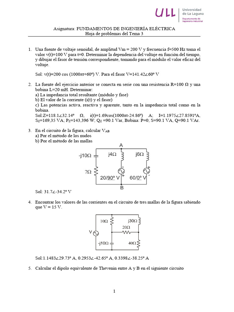 Hoja de problemas 3 | PDF | Energia electrica | voltaje