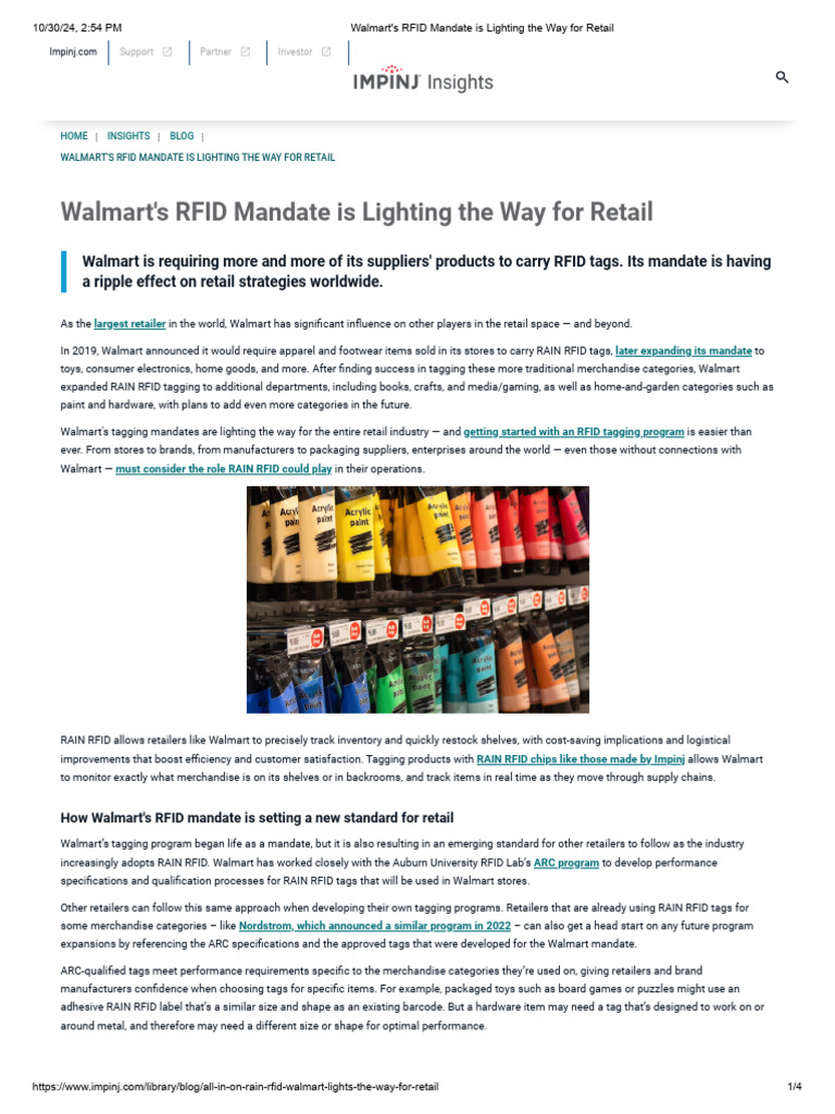 Walmart's RFID Mandate Is Lighting The Way For Retail - IMPINJ | PDF ...