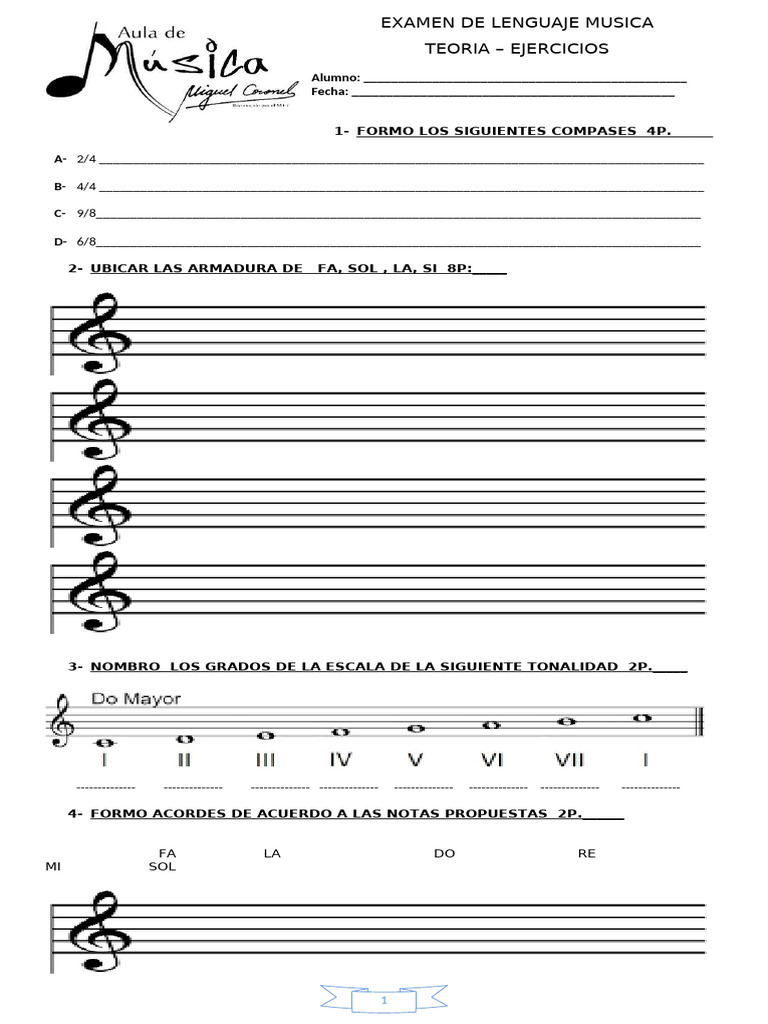 Examen de Teoría Musical y Ejercicios | PDF | Escala (música) | Acorde ...