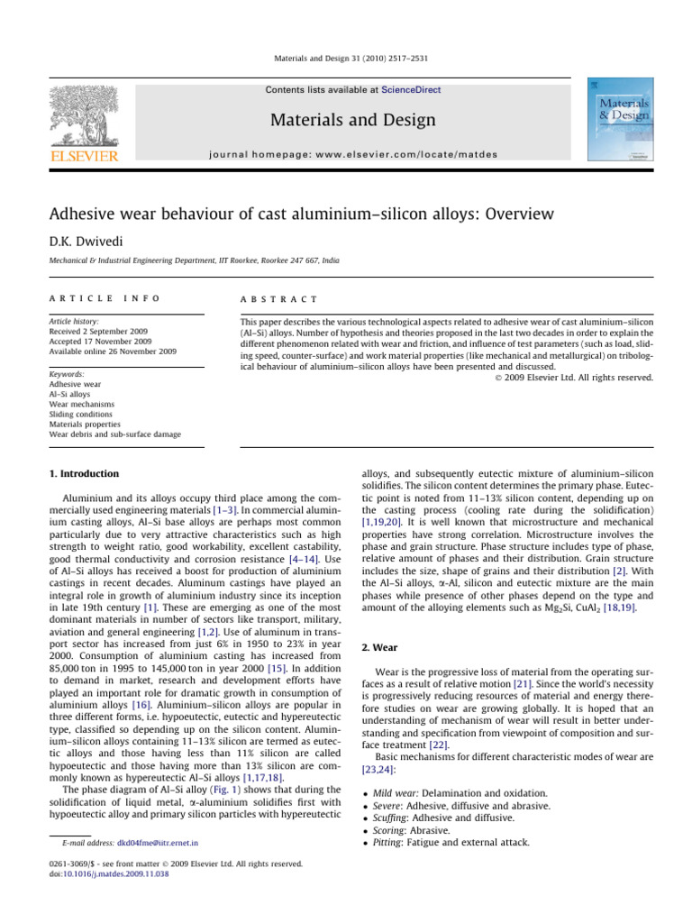 Adhesive Wear in Al-Si Alloys Analysis | PDF | Wear | Friction