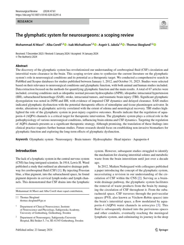 Glymphatic Scoping Review | PDF | Cerebrospinal Fluid | Organ (Anatomy)