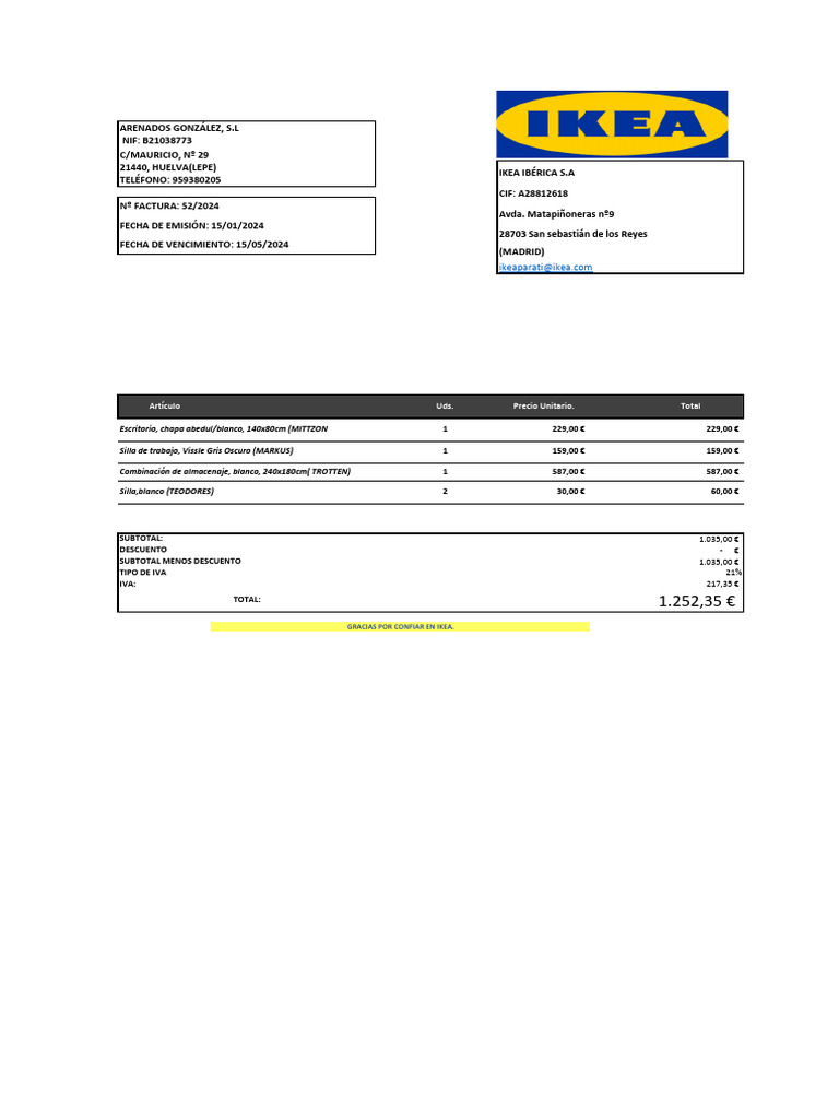 Factura IKEA: Detalles de Compra y Total | PDF