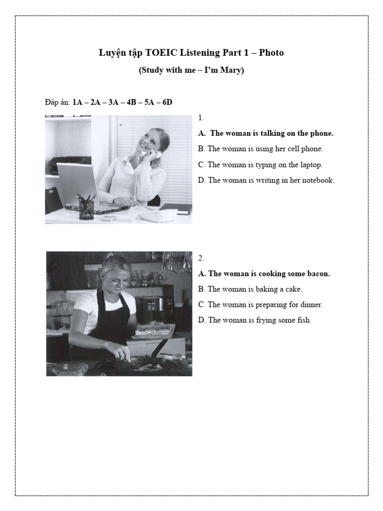 Luyện tập TOEIC Listening Part 1 - Photo | PDF | Cuisine | Foods