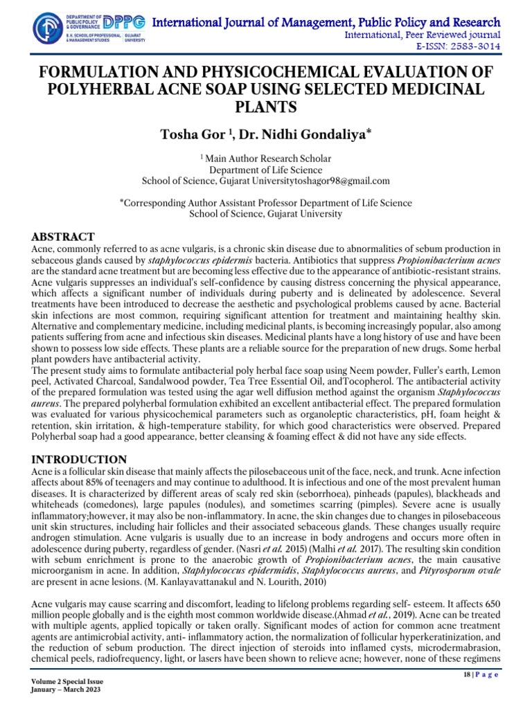 (18-24) Formulation and Physicochemical Evaluation of Polyherbal Acne ...