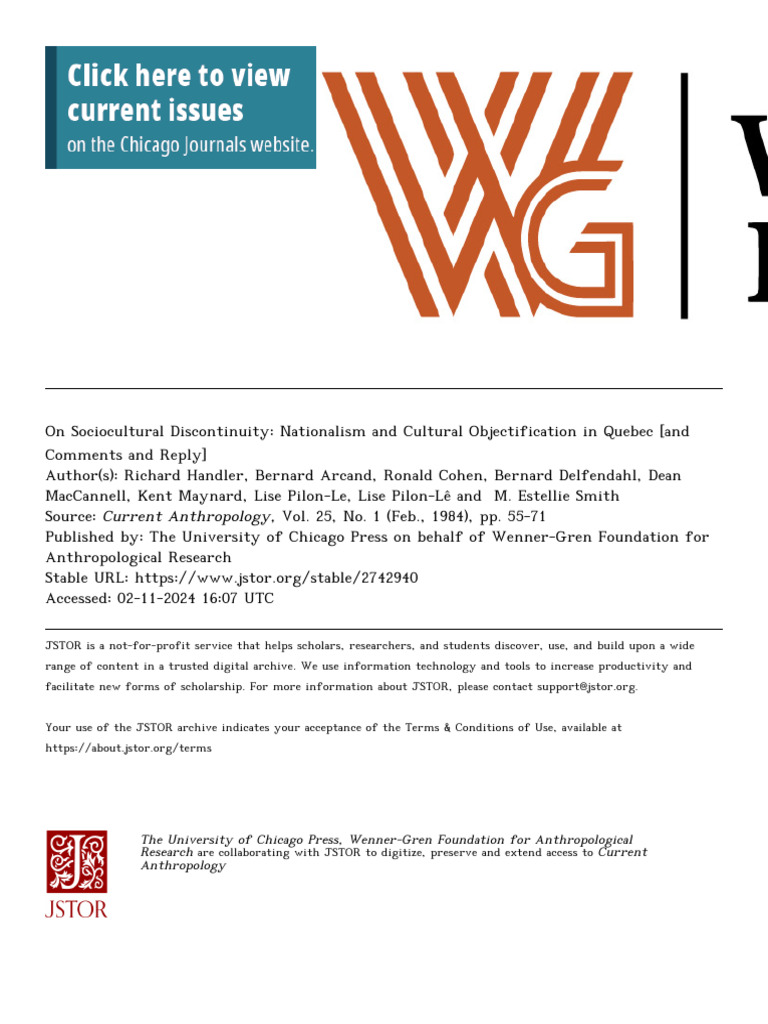 Handler SocioculturalDiscontinuityNationalism 1984 | PDF | Reality ...