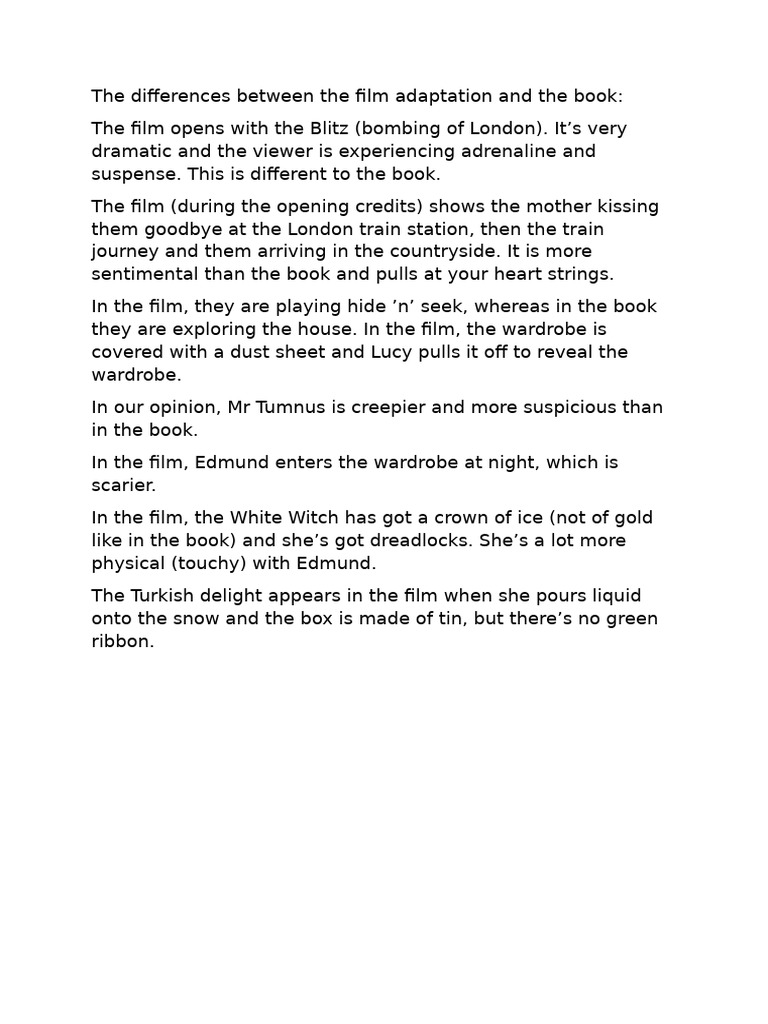 The Differences Between the Film Adaptation and the Book | PDF