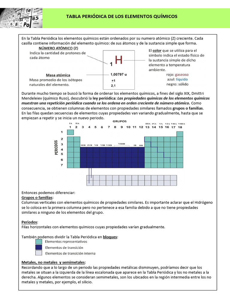Tabla Periódica de Los Elementos Químicos | PDF | Tabla periódica ...
