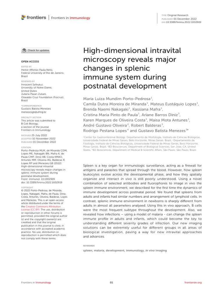 High-Dimensional Intravital Microscopy Reveals Major Changes in Splenic ...