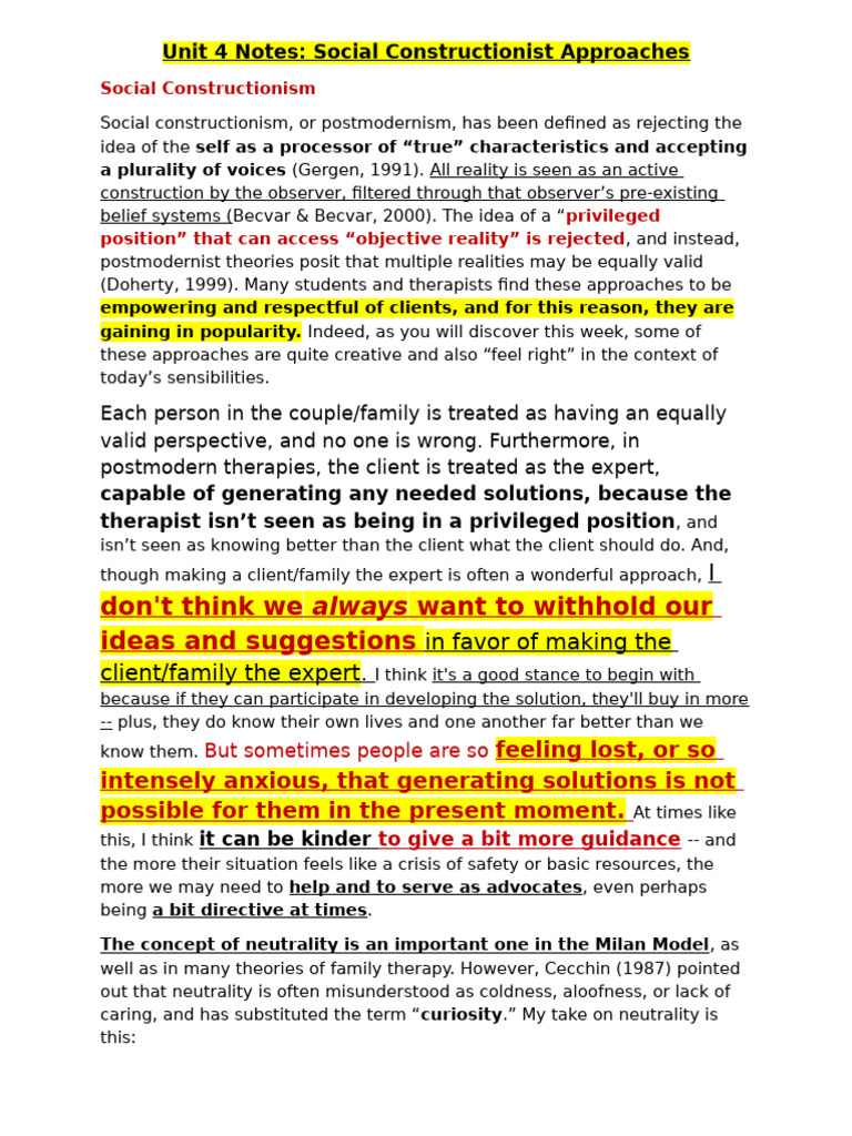 Social Constructionism in Therapy Approaches | PDF | Social ...