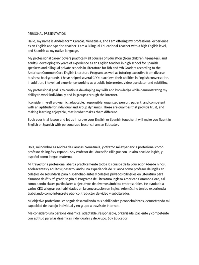 PERSONAL PRESENTATION | PDF | Lingüística | Comunicación humana