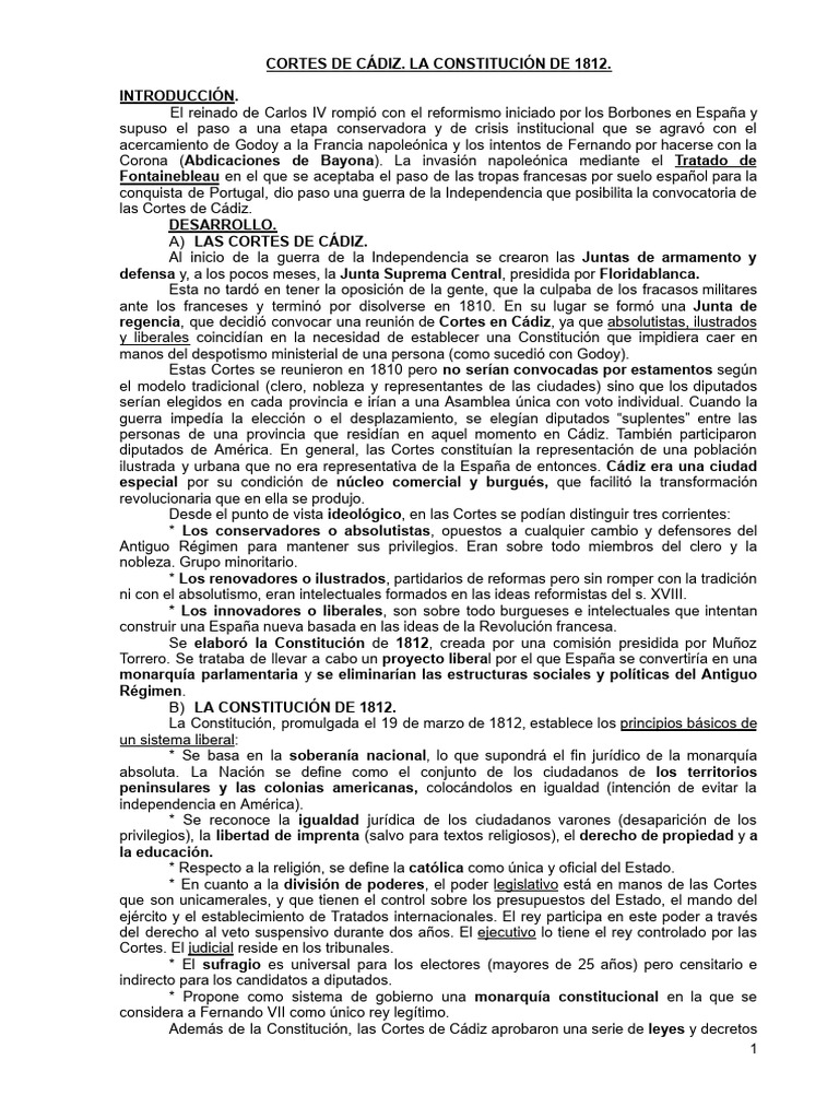 7 Las Cortes de Cadiz. La Constitución de 1812 | PDF | Guerra ...