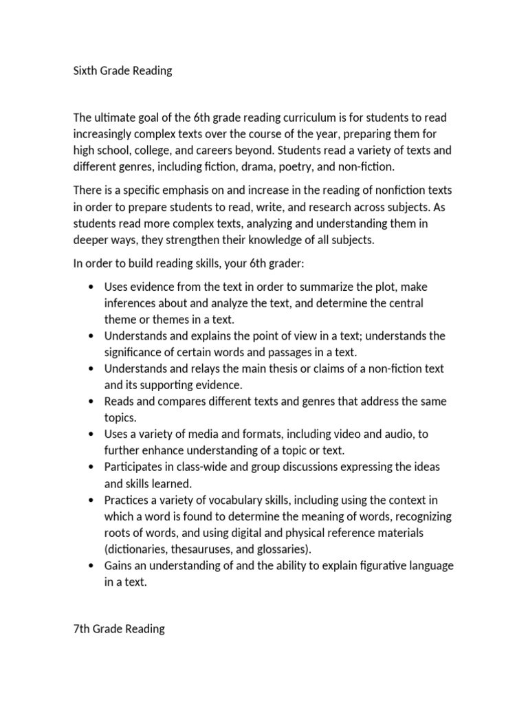 6th-7th Grade Reading Curriculum Guide | PDF | Reading Comprehension ...