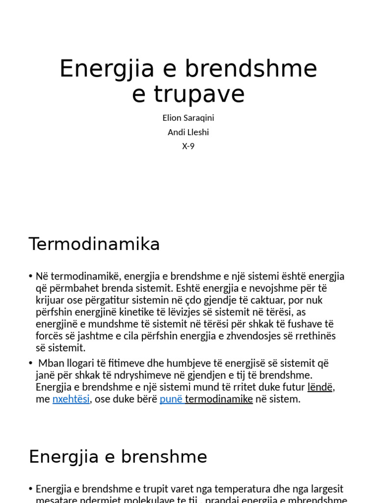 Energjia e Brendshme e Trupave | PDF
