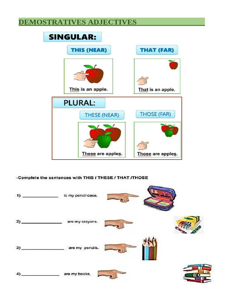 Demonstrative Adjectives Exercise | PDF | Language Arts & Discipline ...