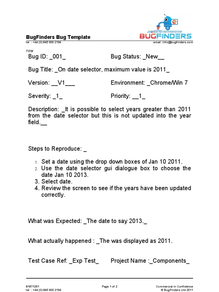 Bug Finders Bug Template V1.2 - Copy This Document | PDF | Computers ...