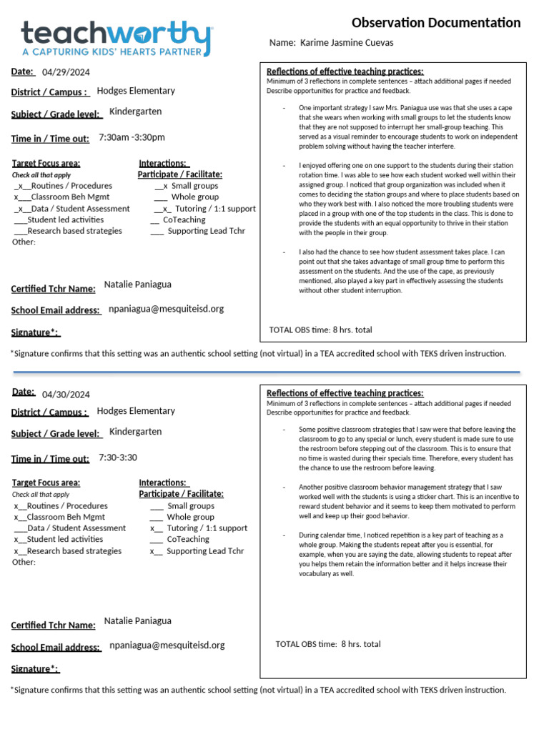 Observation Documentation | PDF | Human Communication | Cognition