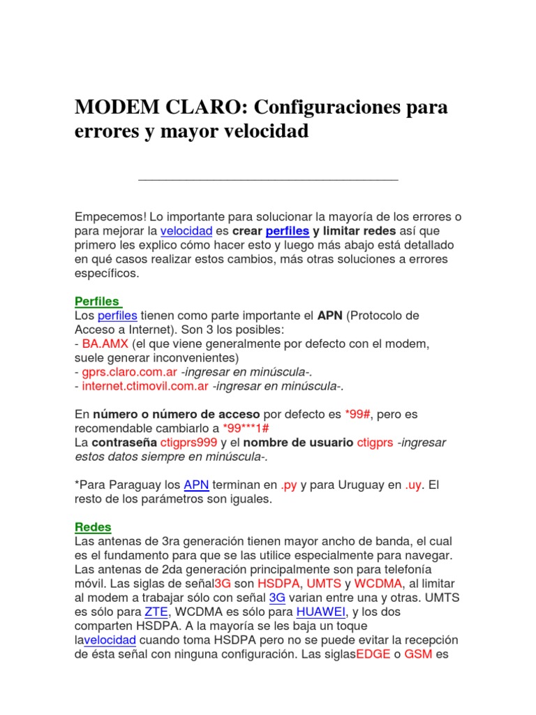 Configuración de Huawei E226 para Claro | PDF | Módem | 3 G