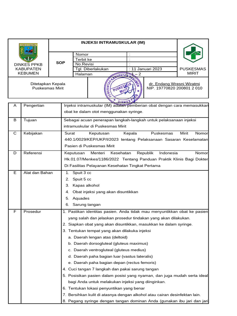 Sop Injeksi Im | PDF