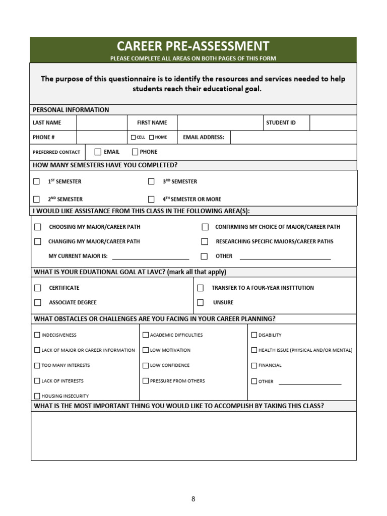 Open Career+Pre Assessment | PDF