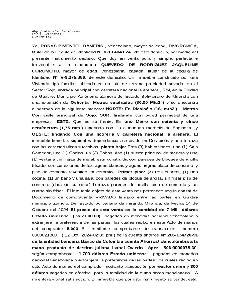 Compraventa Rossana REFORMADO LISTO TERMINADO | PDF | Venezuela