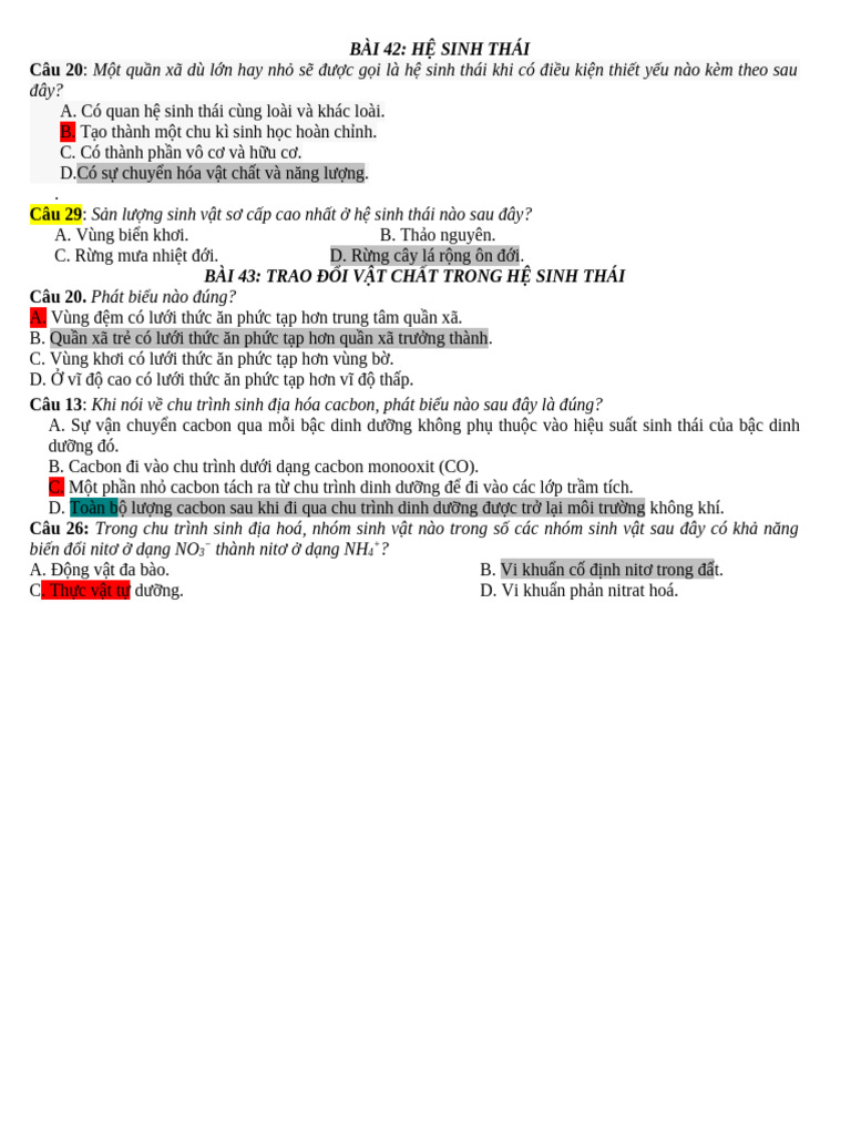 Tn Ôn Tập Sinh 12 c2- Sửa Sai | PDF