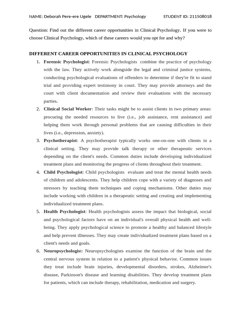 Clinical Psychology Assignment | PDF | Psychology | Clinical Psychology
