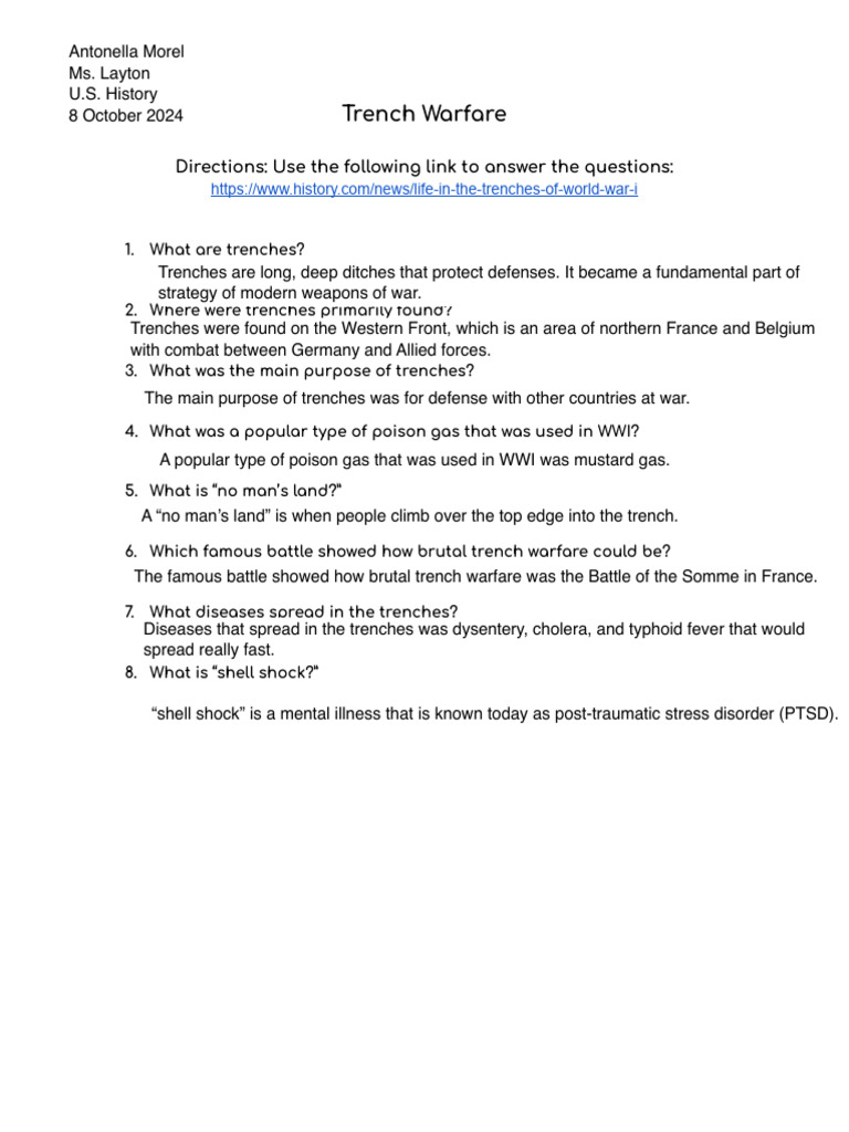 Trench Warfare Overview and Layout | PDF